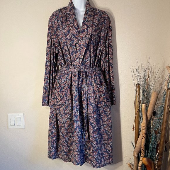 Vintage | Intimates & Sleepwear | Vintage Paisley Robe Cotton Blue Red ...
